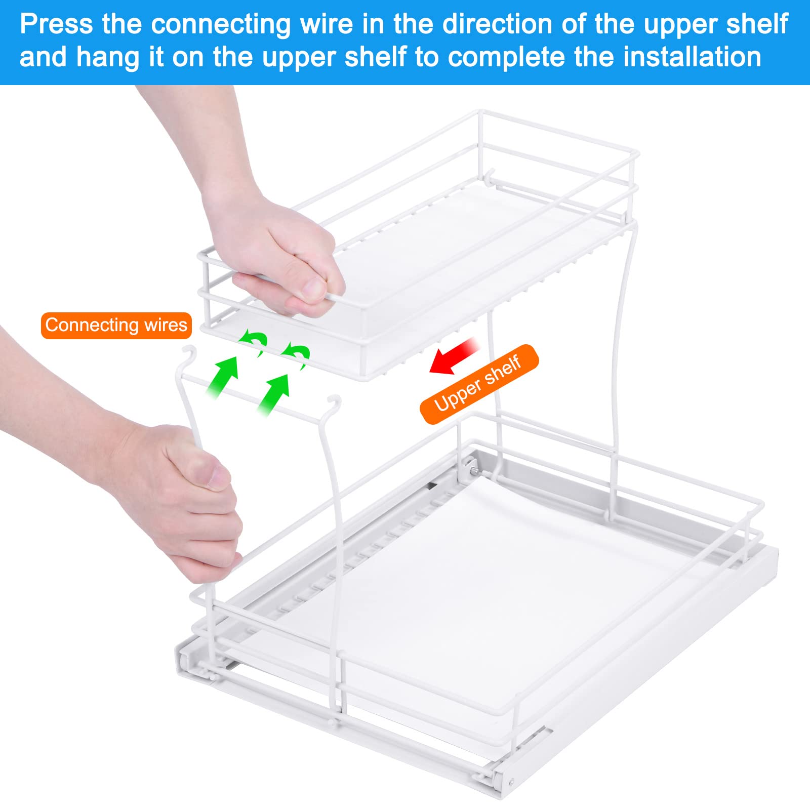 uxcell Pull Out Cabinet Organizer, 2-Tier Under Sink Slide Out Storage Shelf, 14.7" L x 10.8" W x 13.3" H Bathroom Organizer Kitchen Storage with Sliding Drawer, White