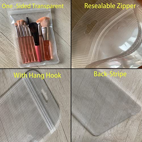 100 Pack Clear Durable Plastic Resealable Zipper Baggies -Stripe Smell Proof Baggies Sealing Small Business for Jewelry, Necklaces, Earrings, Bookmark Storage (4x7.3 inch)