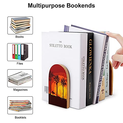 Palm Trees and A Surfer Wood Bookends Book Stand Book Ends Non Skid Book Holder for Home Office School Study(Logs)
