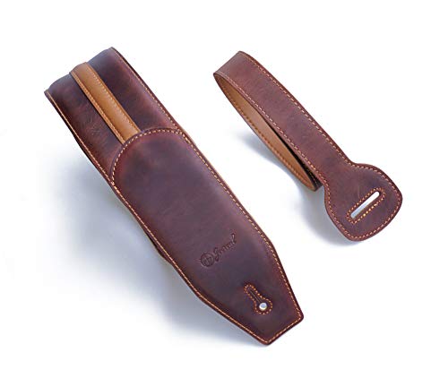 Jeereal Full Grain Genuine Padded Soft Leather Guitar Strap(3.0 Inches Width) for Electric, Acoustic, and Bass Guitars (Rust Red)