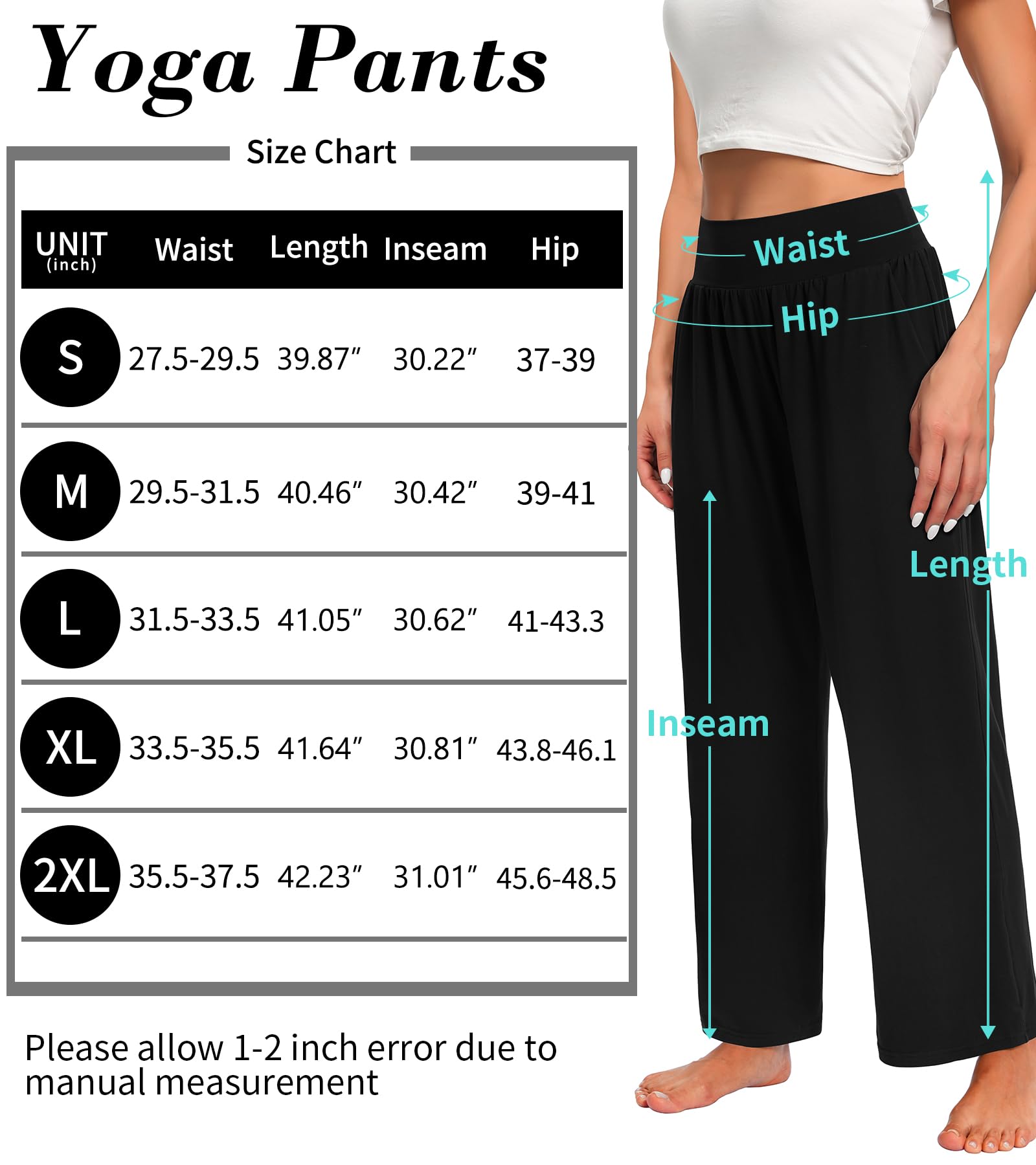 OLIKEME Womens Yoga Pants with Pockets High Waisted Casual Loose Wide Leg Lounge Quick Dry Sweatpants Plus Size (Black-XXL)