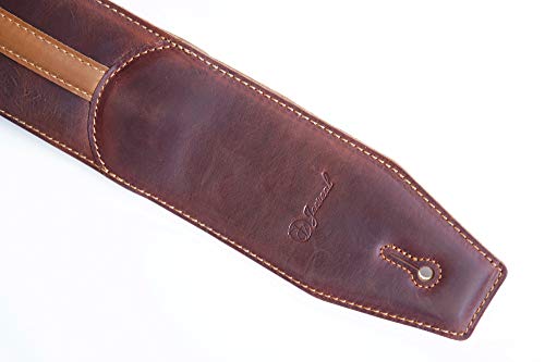 Jeereal Full Grain Genuine Padded Soft Leather Guitar Strap(3.0 Inches Width) for Electric, Acoustic, and Bass Guitars (Rust Red)