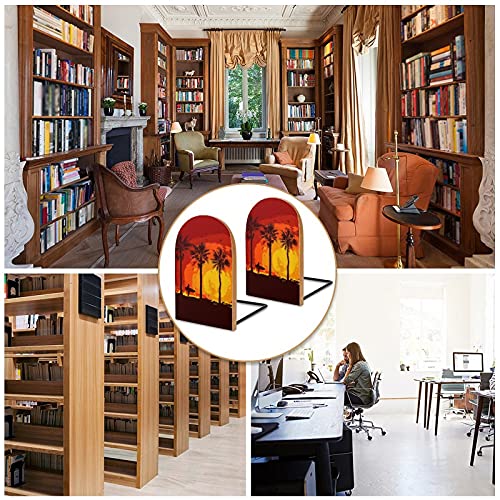 Palm Trees and A Surfer Wood Bookends Book Stand Book Ends Non Skid Book Holder for Home Office School Study(Logs)