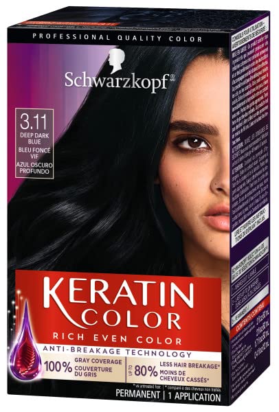 Schwarzkopf Keratin Color Permanent Hair Color Cream, 3.11 Deep Dark Blue