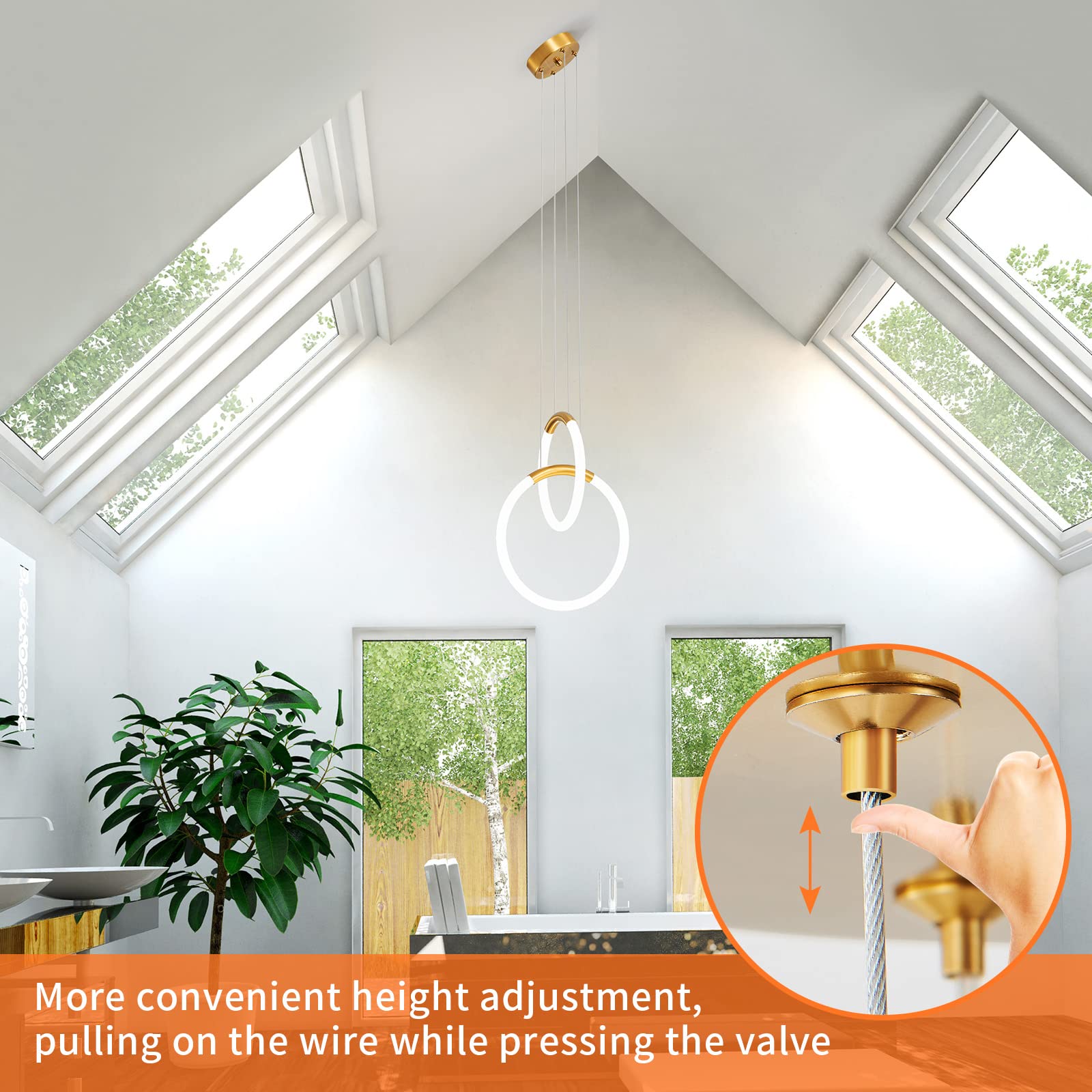PENACINY Modern LED Pendant Light Fixtures, 22W Adjustable 2 Ring Gold Pendant Lighting,Circular Hanging Chandelier for Kitchen Island Dining Room Bedroom Entryway Hallway,D11.8+D 9.8" 4000K