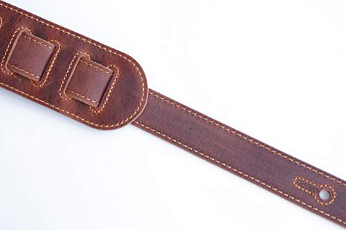 Jeereal Full Grain Genuine Padded Soft Leather Guitar Strap(3.0 Inches Width) for Electric, Acoustic, and Bass Guitars (Rust Red)