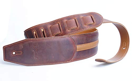 Jeereal Full Grain Genuine Padded Soft Leather Guitar Strap(3.0 Inches Width) for Electric, Acoustic, and Bass Guitars (Rust Red)