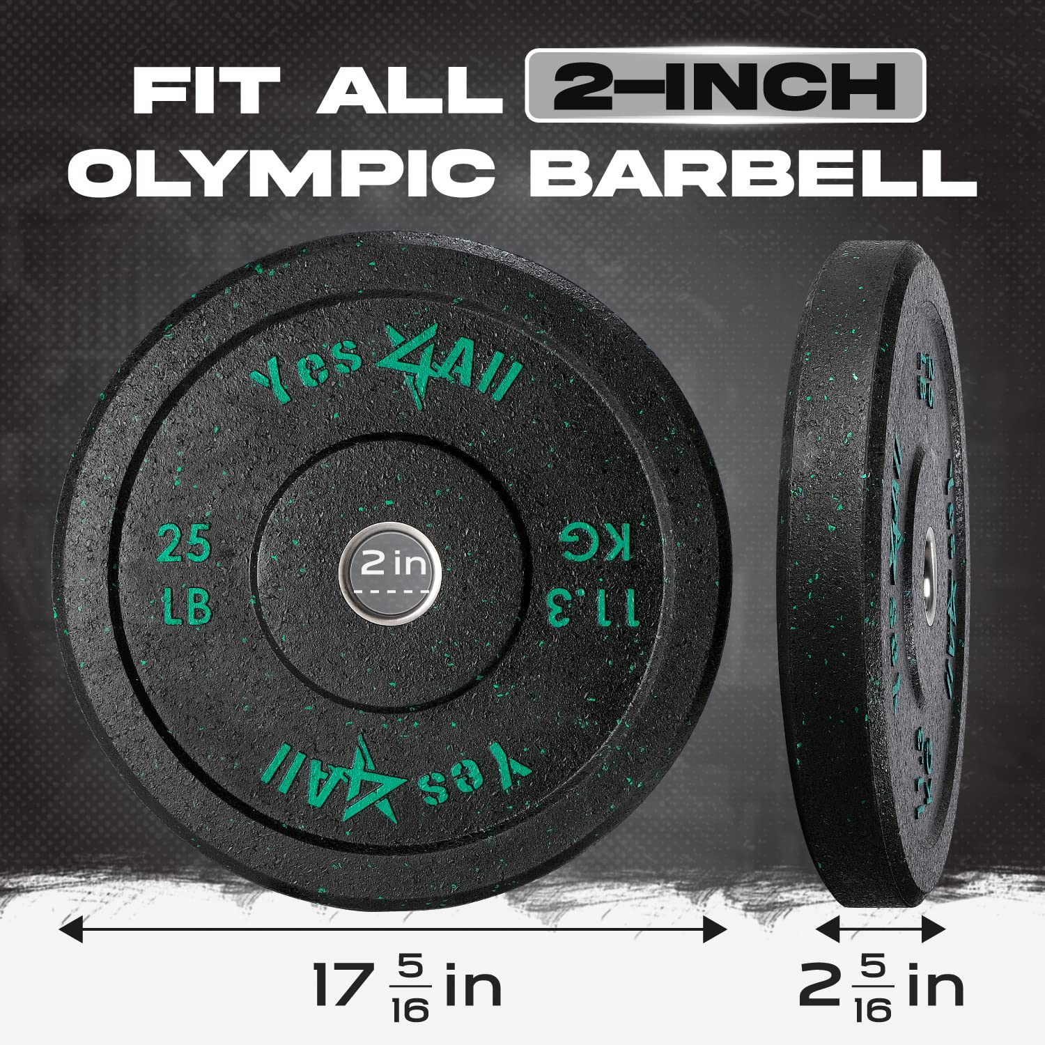 Yes4All 2-Inch Bumper Plate, Olympic Weight Plates for Weightlifting & Strength Training - 25 LBS (Single)