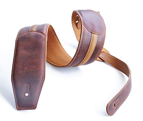 Jeereal Full Grain Genuine Padded Soft Leather Guitar Strap(3.0 Inches Width) for Electric, Acoustic, and Bass Guitars (Rust Red)