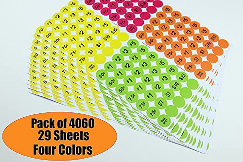 Garage Sale Price Stickers Pack of 4060 3/4" Round Bright Colors Label Stickers (with Price)