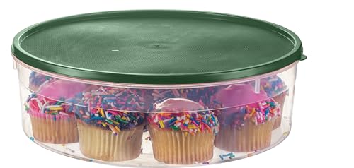 Zilpoo 2 Pack Plastic Round Food Storage Containers with Lid, 10.5" Covered Pie Keeper, Christmas Cookie, Cupcake Carrier, Cheesecake Holder, Red & Green