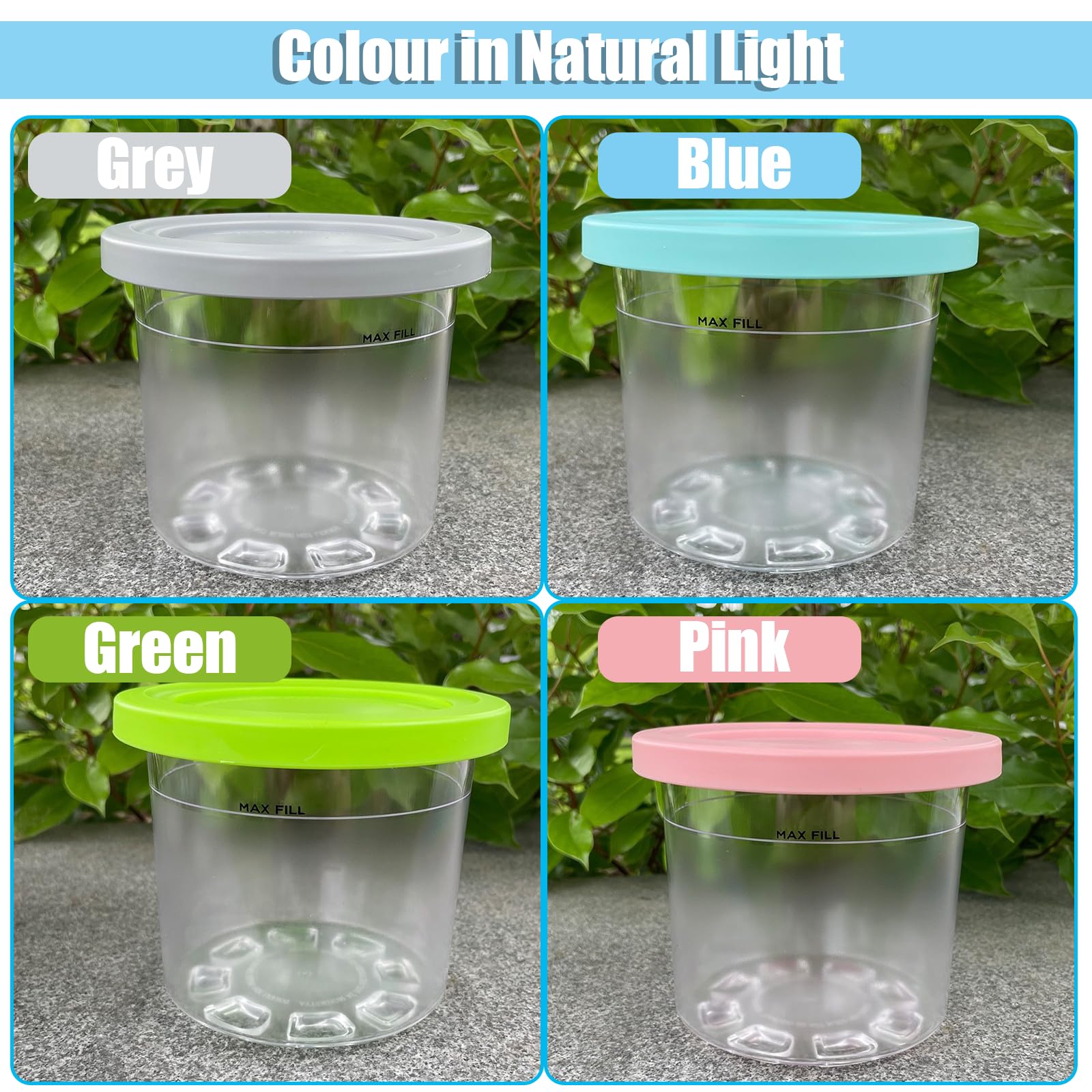 4pcs Ice Cream Pint Containers Replacement for Ninja Creami Pints and Lids, Compatible with NC301 NC300 NC299AMZ Series Ice Cream Maker, Dishwasher Safe & BPA-Free Leak Proof Ice Cream Container Box