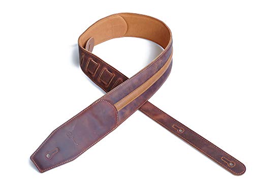 Jeereal Full Grain Genuine Padded Soft Leather Guitar Strap(3.0 Inches Width) for Electric, Acoustic, and Bass Guitars (Rust Red)