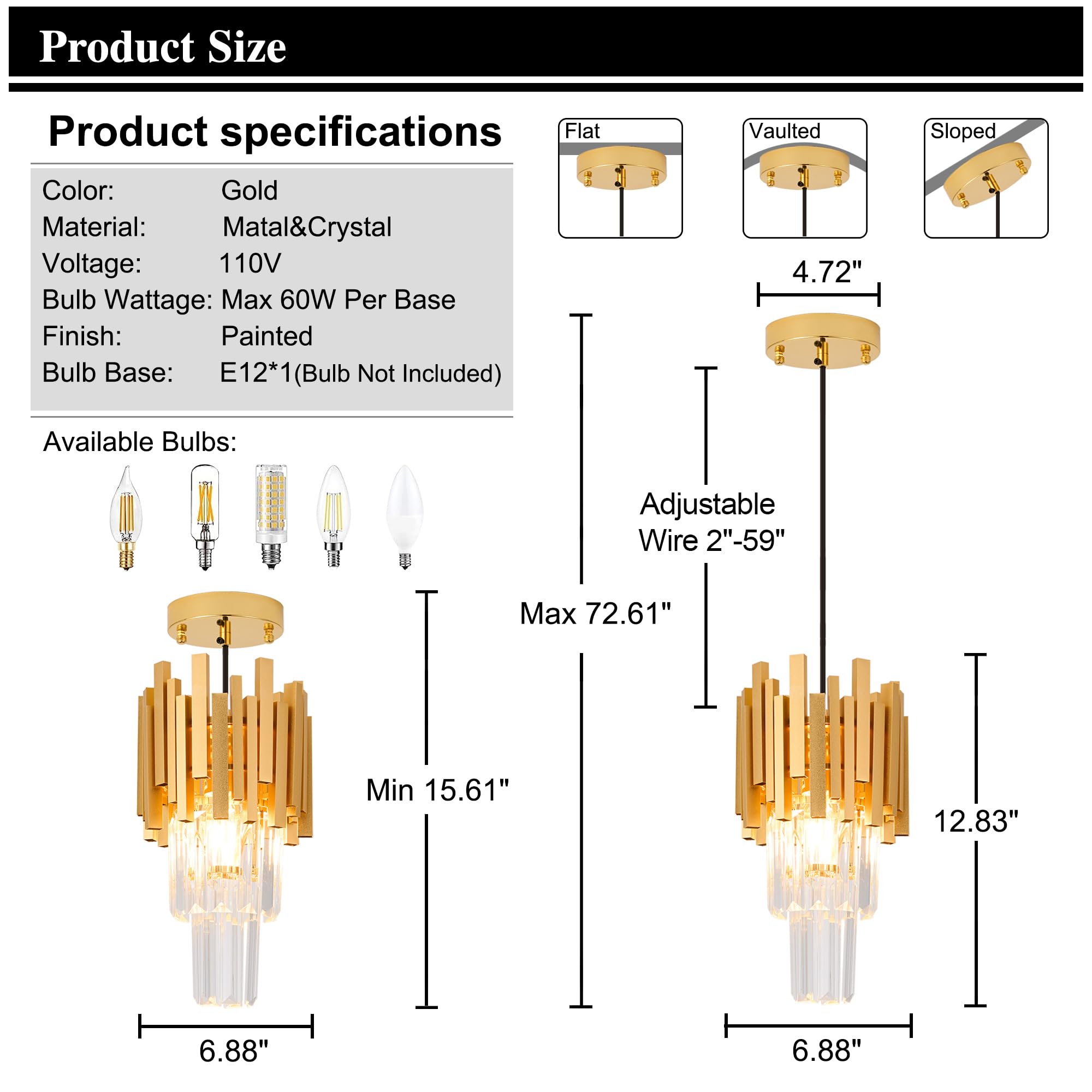 Faibra Gold Crystal Pendant Light 1-Light Mini Modern Luxury Crystal Pendant Light for Dining Room, Bedroom, Kitchen, Living Room