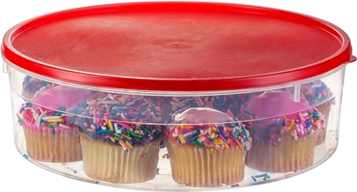 Zilpoo 2 Pack Plastic Round Food Storage Containers with Lid, 10.5" Covered Pie Keeper, Christmas Cookie, Cupcake Carrier, Cheesecake Holder, Red & Green