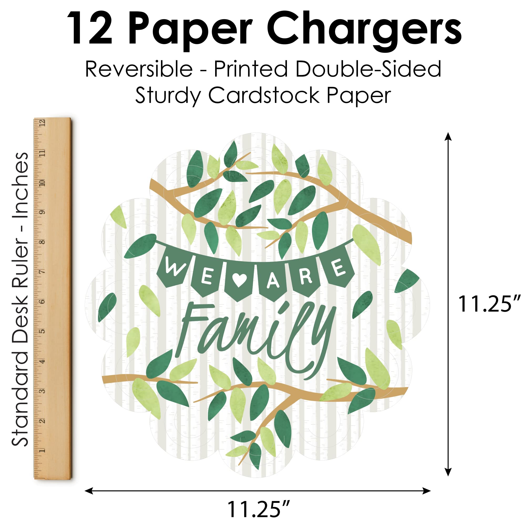 Big Dot of Happiness Family Tree Reunion - Family Gathering Party Round Table Decorations - Paper Chargers - Place Setting For 12