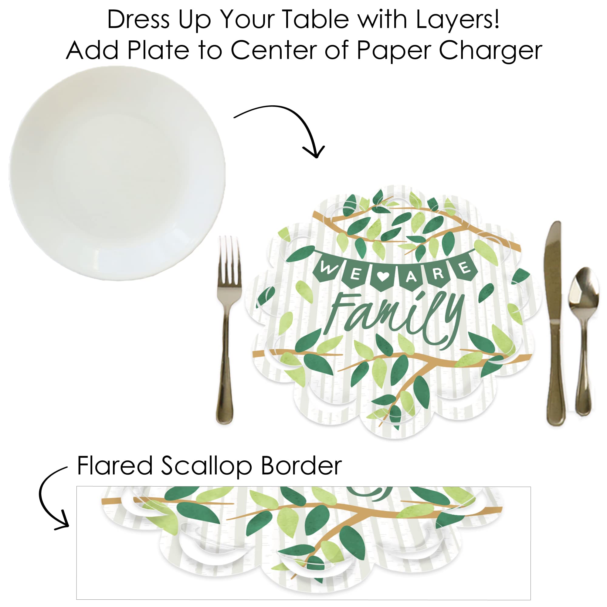 Big Dot of Happiness Family Tree Reunion - Family Gathering Party Round Table Decorations - Paper Chargers - Place Setting For 12