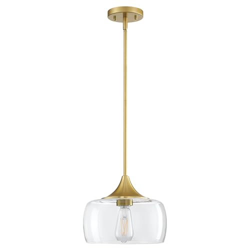 1 Light Semi Flush Mount Ceiling Light Pendant Light Modern Handblown Clear Glass Shade Classic for Farmhouse, Entryway, Dining Room, Kitchen Island (1 Pack, 10" Gold Pendant Light)