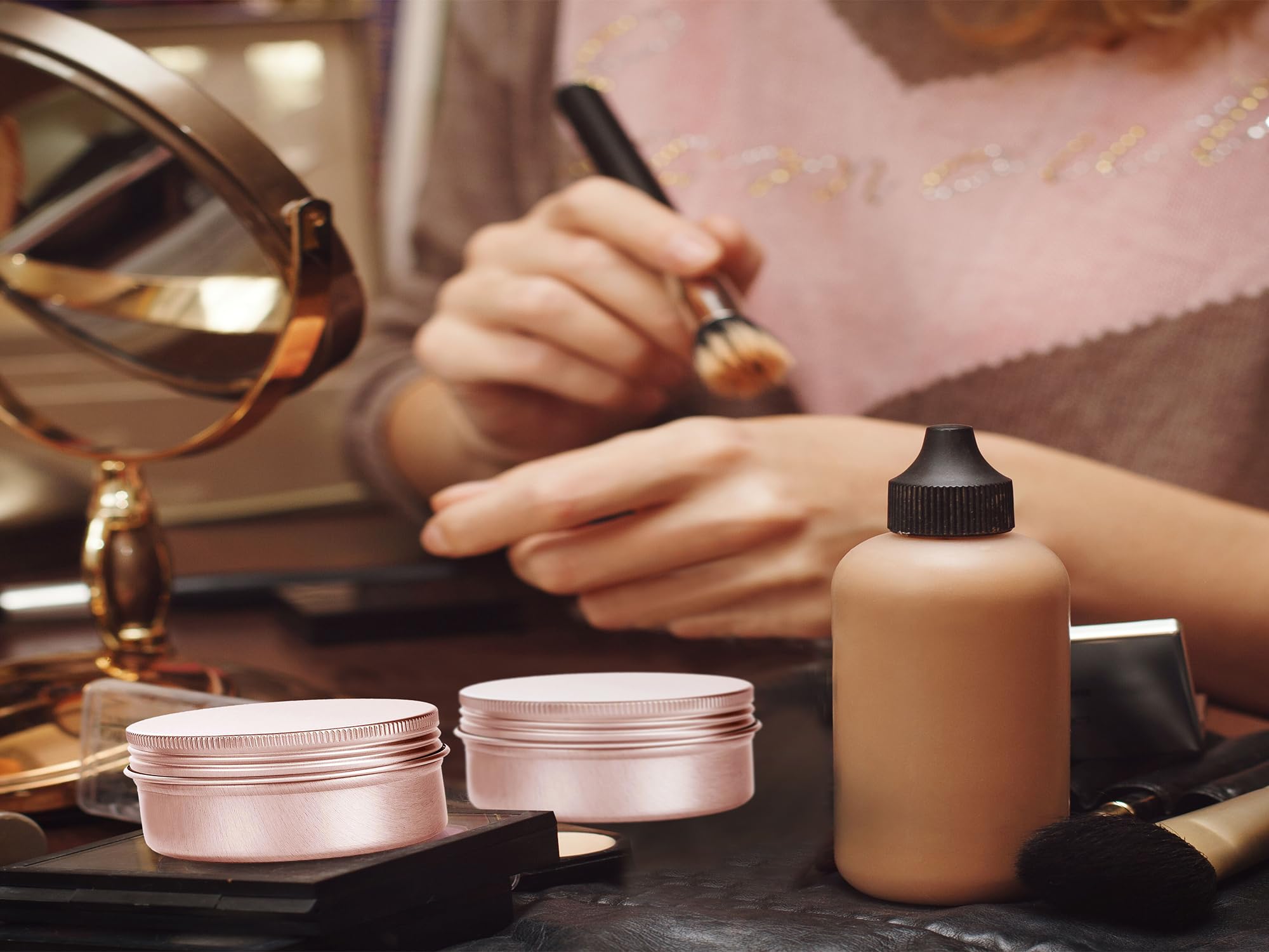 1 Ounce Aluminum Tin Jar Refillable Containers 30ml Aluminum Screw Lid Round Tin Container Bottle for Cosmetic, Lip Balm, Cream, 20 Pcs Rose Gold