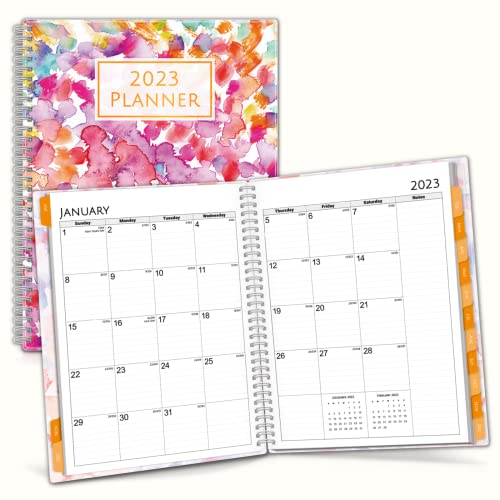 CRANBURY 2023 Planner Weekly Monthly (8.5x11", Watercolor), 2023 Large Planner Book, Big Agenda 8 1/2 x 11, 2023 Calendar Planner, Monthly Tabs, Bookmark, Notes, Stickers