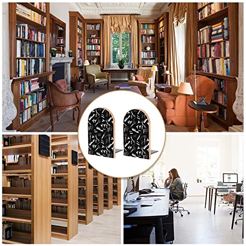 Donnapink Seamless White Silhouettes of Hairdressing Tools on Black Dark 1 Pair Book Shelf Holder, Non-Slip Wooden Bookends Book Ends Holder Stand for Shelves Home Office Library Study Decor M