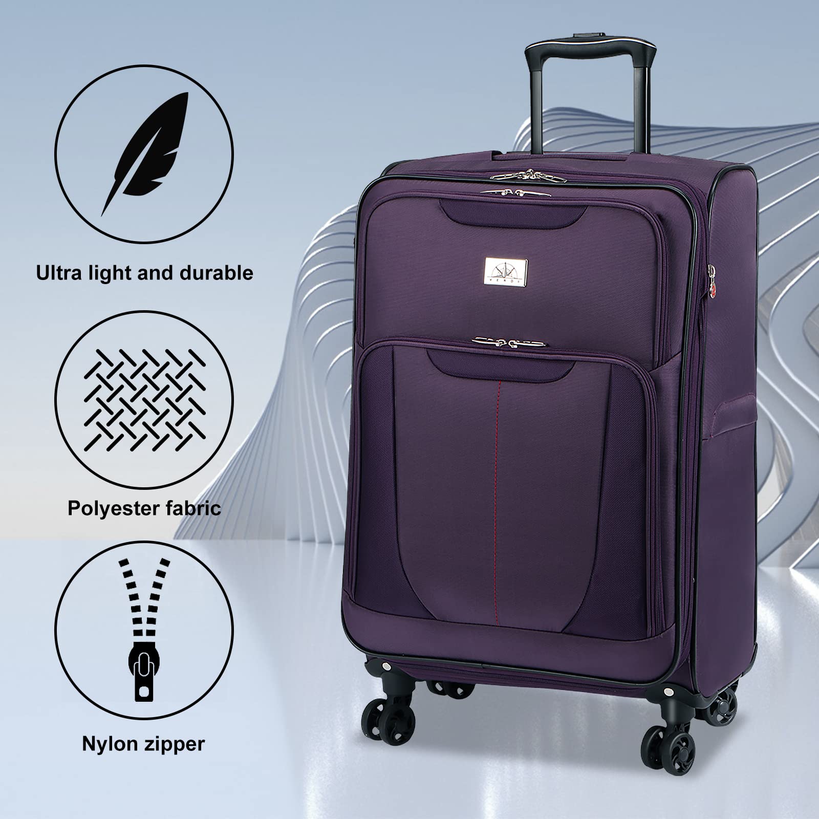 Verdi 24 Inch Luggage β Expandable Durable Softside Lightweight Suitcase with 8-wheel Spinners Medium Checked-Size Bag purple
