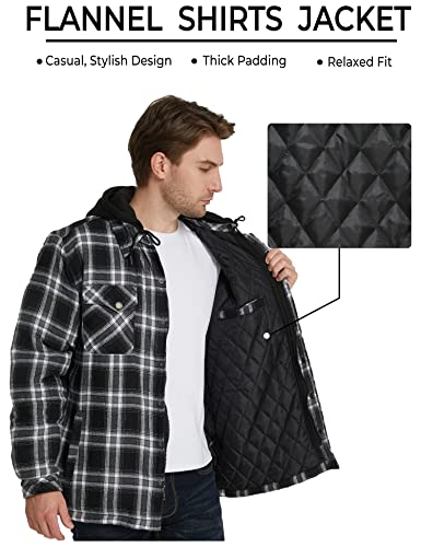WenVen Men's Thicken Insulated Plaid Flannel Quilted Shirt Jacket, Black, 2XL