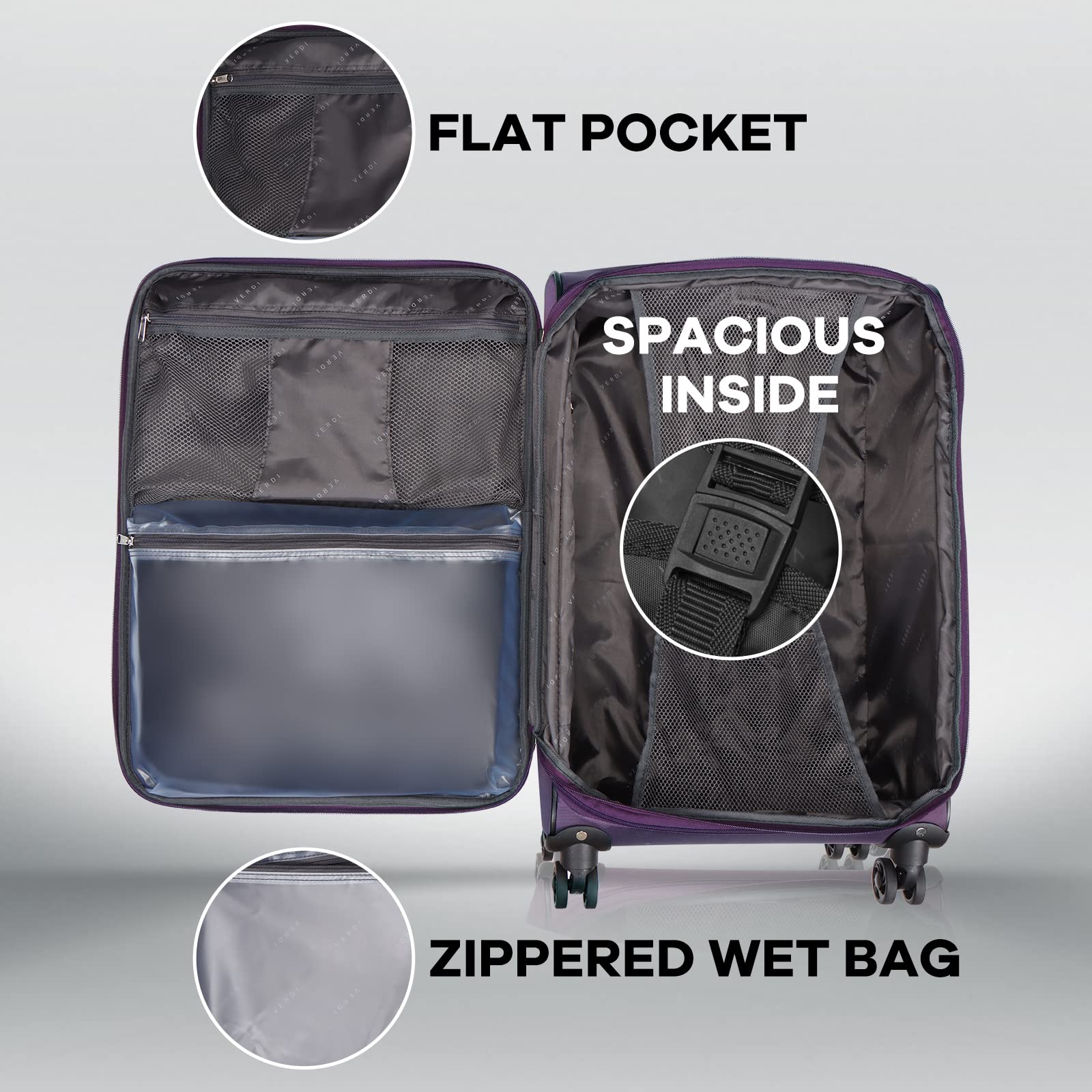 Verdi 24 Inch Luggage β Expandable Durable Softside Lightweight Suitcase with 8-wheel Spinners Medium Checked-Size Bag purple