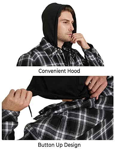 WenVen Men's Thicken Insulated Plaid Flannel Quilted Shirt Jacket, Black, 2XL