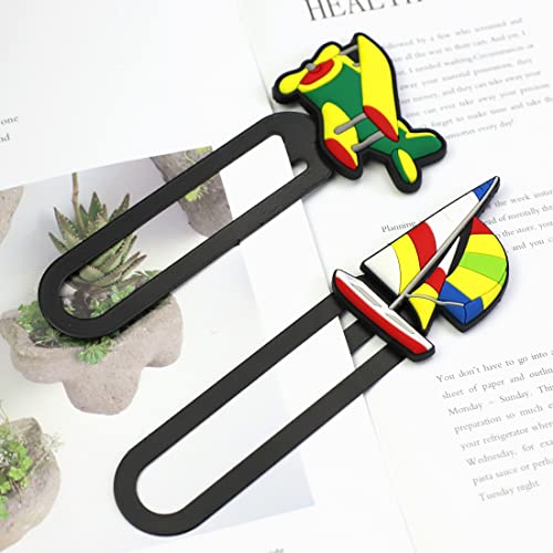 STRONGER 4 Pack Car Bookmarks for Kids 3D Non-Slip Transportation Bookmark & Airplane Page Holder Unique Sailboat Gift Idea PVC Book Marker Reading Accessories 100th Day of School Gift,Boys,Students