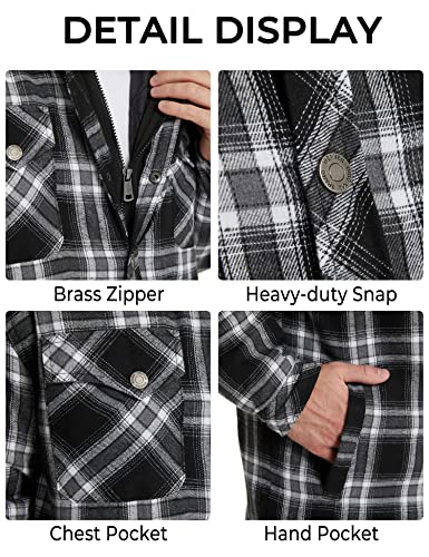 WenVen Men's Thicken Insulated Plaid Flannel Quilted Shirt Jacket, Black, 2XL