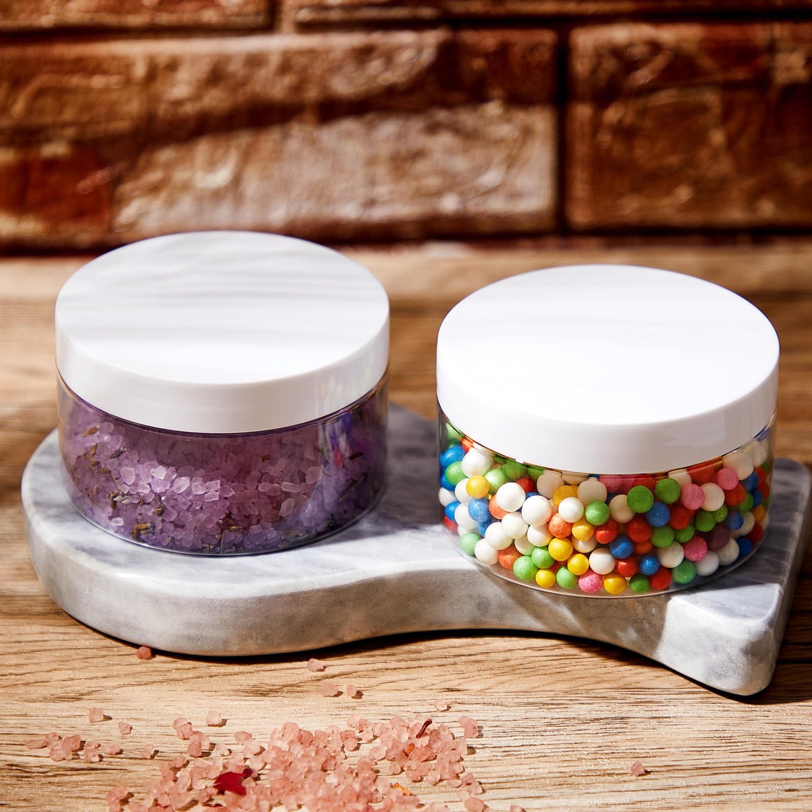 Dandat 24 Pcs Plastic Jars with Lid and Label PET Cosmetic Containers Leak Proof Empty Cosmetic Jars Refillable Storage Travel Containers for Lotion Cream Gel Powder(8 oz,Clear with White Lid)