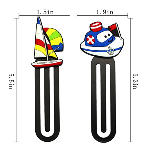 STRONGER 4 Pack Car Bookmarks for Kids 3D Non-Slip Transportation Bookmark & Airplane Page Holder Unique Sailboat Gift Idea PVC Book Marker Reading Accessories 100th Day of School Gift,Boys,Students