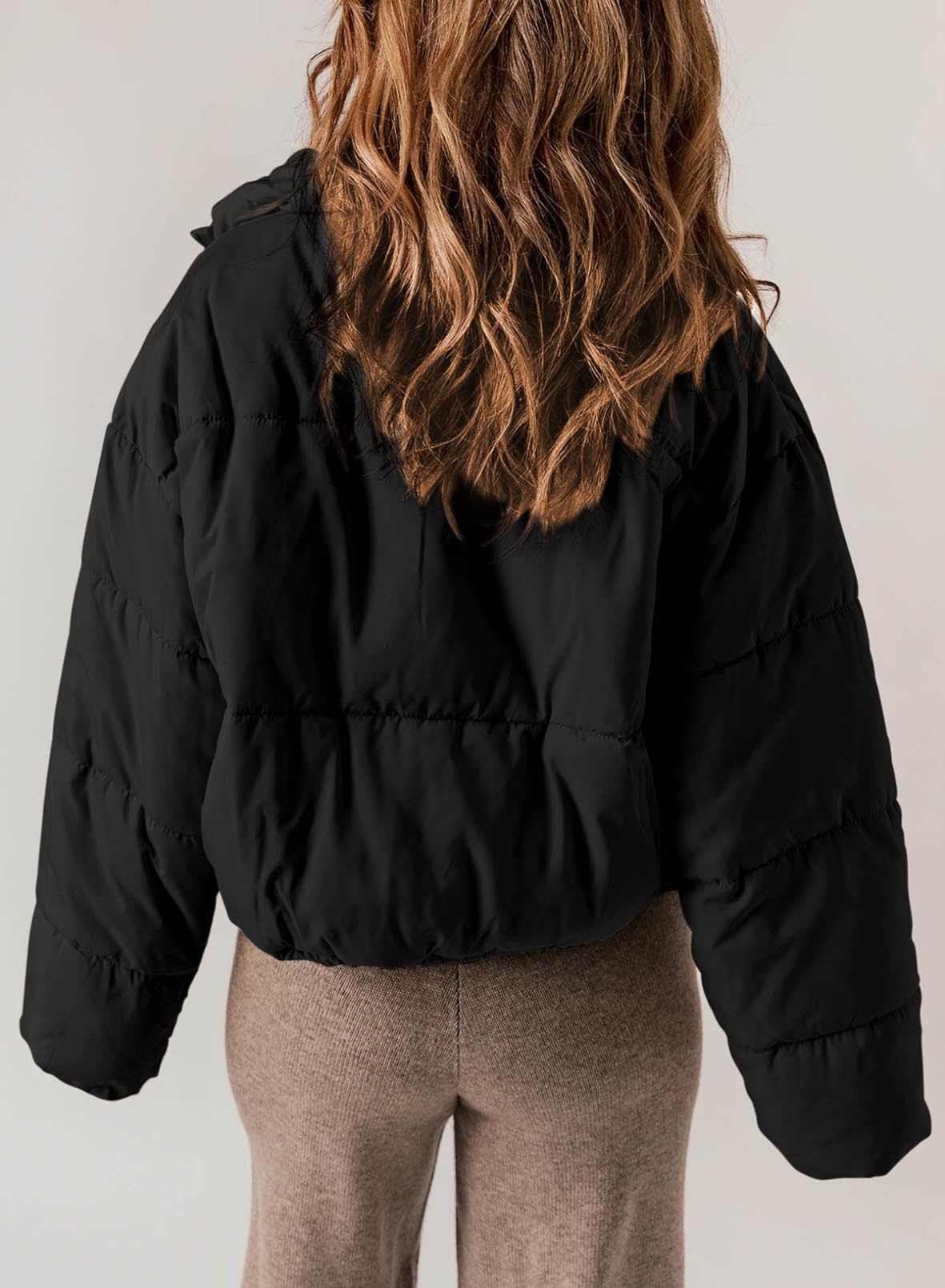 Dokotoo Puffer Jacket Womens Winter Casual Quilted Jackets Fashion Fall Full Zip Up Long Sleeve Drop Shoulder Oversized Stand Collar Padded Coats Baggy Warm Outerwear with Pockets Black X-Large