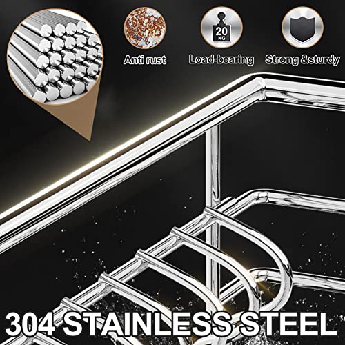 2 Tier Cabinet Pull Out Shelves 304 Stainless Steel Wire Basket Sliding Drawer for Cabinet Storage Shelves Heavy Duty Slide Out Pan Lid Cookware Organizer for Kitchen Cupboard Pantry (74(W)*46(D)*14(