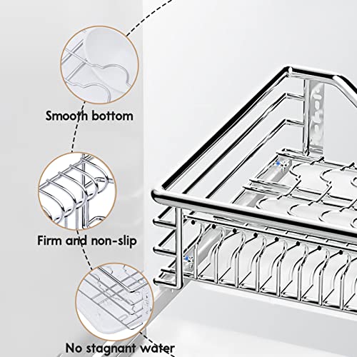 2 Tier Cabinet Pull Out Shelves 304 Stainless Steel Wire Basket Sliding Drawer for Cabinet Storage Shelves Heavy Duty Slide Out Pan Lid Cookware Organizer for Kitchen Cupboard Pantry (74(W)*46(D)*14(