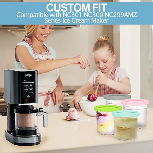 Fitchi Containers Replacement for Ninja Creami Pints and Lids - 2 Pack, 16oz Cups Compatible with NC300 & NC301 & NC299AMZ Series Ice Cream Maker, Leakproof, and Dishwasher Safe, Pink/Grey