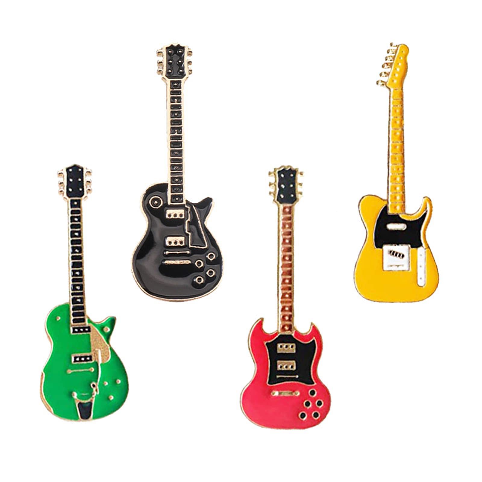 Dreuyet 4 Pcs Electric Guitar Brooch Pins Set Cute Enamel Musical Instrument Badges on Backpack Guitar Brooches Badges Pins Present Gifts Wear on Backpack, Shirt, Jacket, Lapel, Alloy Steel, unknow