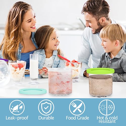 Fitchi Containers Replacement for Ninja Creami Pints and Lids - 2 Pack, 16oz Cups Compatible with NC300 & NC301 & NC299AMZ Series Ice Cream Maker, Leakproof, and Dishwasher Safe, Pink/Grey