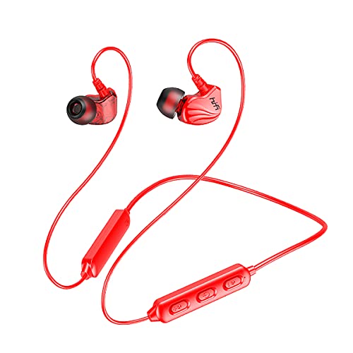 Wireless Stereo Earbuds – Neck Hanging Type Sports,HiFi Bass Stereo Running Headphones,Bluetooth 5.0,Call Function, Voice Control, Power Display,12 Hours Play Time, Built-in Microphone (Black) (RED)