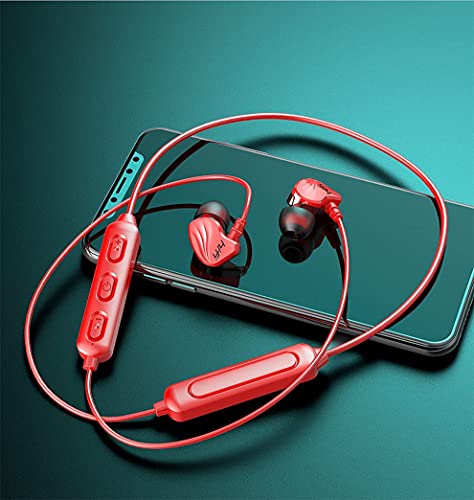 Wireless Stereo Earbuds – Neck Hanging Type Sports,HiFi Bass Stereo Running Headphones,Bluetooth 5.0,Call Function, Voice Control, Power Display,12 Hours Play Time, Built-in Microphone (Black) (RED)