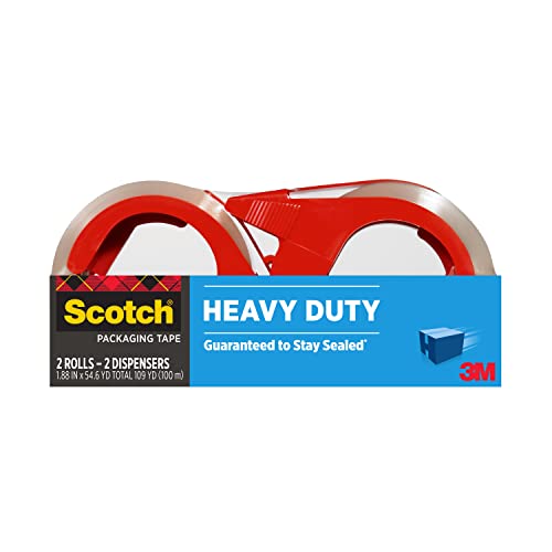 Scotch Heavy Duty Packaging Tape, 1.88" x 54.6 yd, Designed for Packing, Shipping and Mailing, Strong Seal on All Box Types, 3" Core, Clear, 2 Dispensered Rolls (3850-2RD)