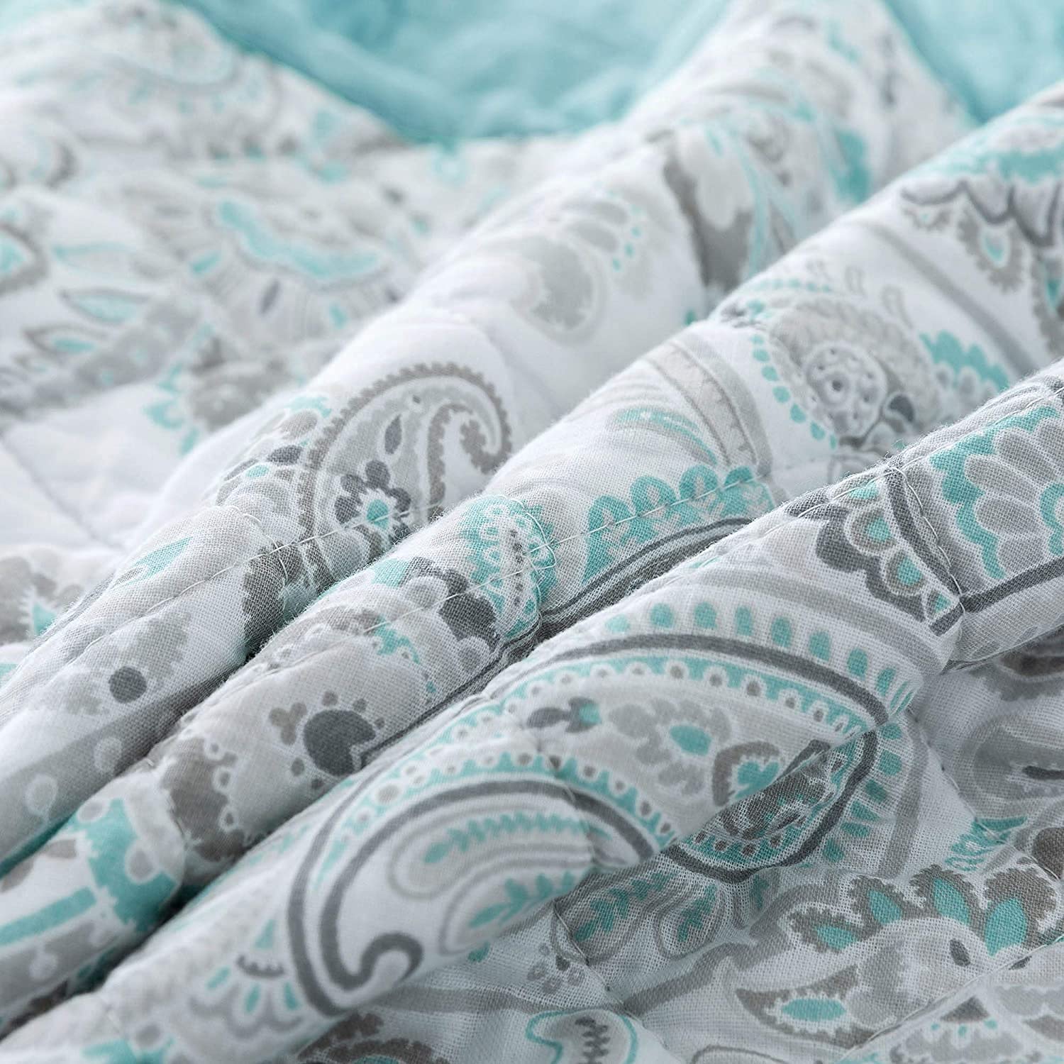 KASENTEX Authentic 100% Cotton 3-Piece Oversized Twin XL Quilt Set Soft Bedspread Coverlet Sets (Blue Paisley, 80X106+20X26 X2)