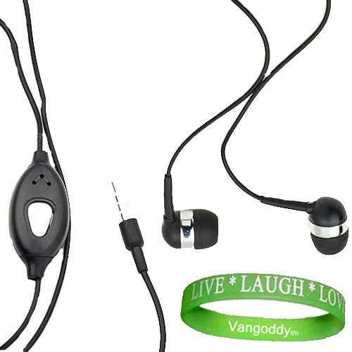 (Black) Vibrant Noise Isolating Earbud Earphones with Microphone for LG Lucid 4G Android Phone + Vangoddy Live Laugh Love Wristband!!