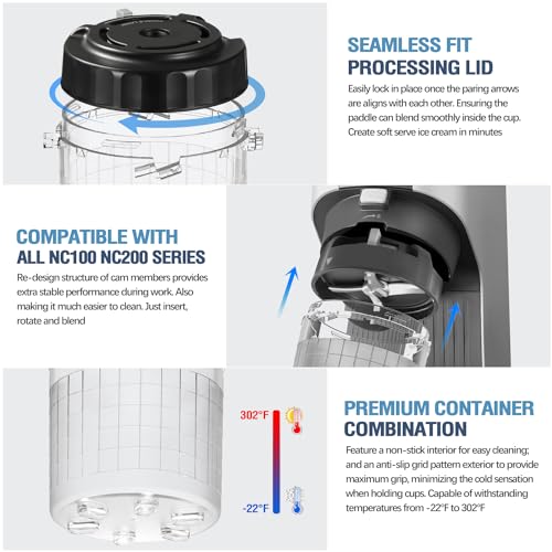 Omnikit Containers Replacement for Ninja Creami Pints and Lids - 4 Pack, 16oz Cups Compatible with NC301 NC300 NC299AMZ NC290 Series Ice Cream Maker - Airtight Anti-slip (Breeze series - 4 pack - 2)