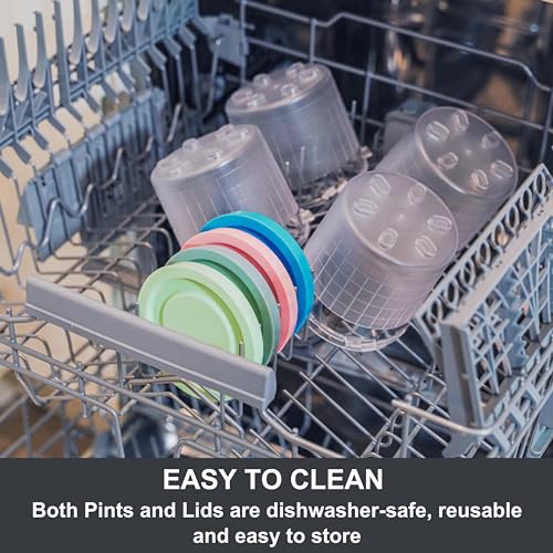 Omnikit Containers Replacement for Ninja Creami Pints and Lids - 4 Pack, 16oz Cups Compatible with NC301 NC300 NC299AMZ NC290 Series Ice Cream Maker - Airtight Anti-slip (Breeze series - 4 pack - 2)