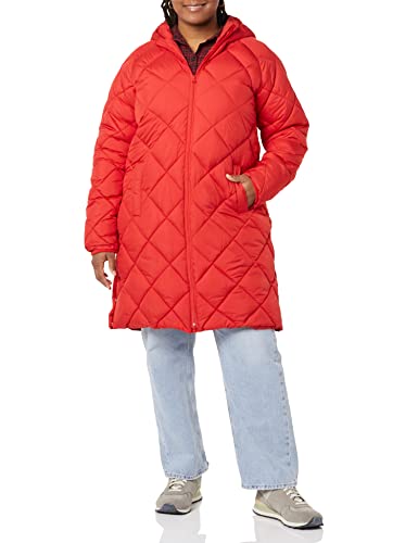 Amazon Essentials Women's Heavyweight Diamond Quilted Knee Length Puffer Coat - Discontinued Colors, Red, Medium