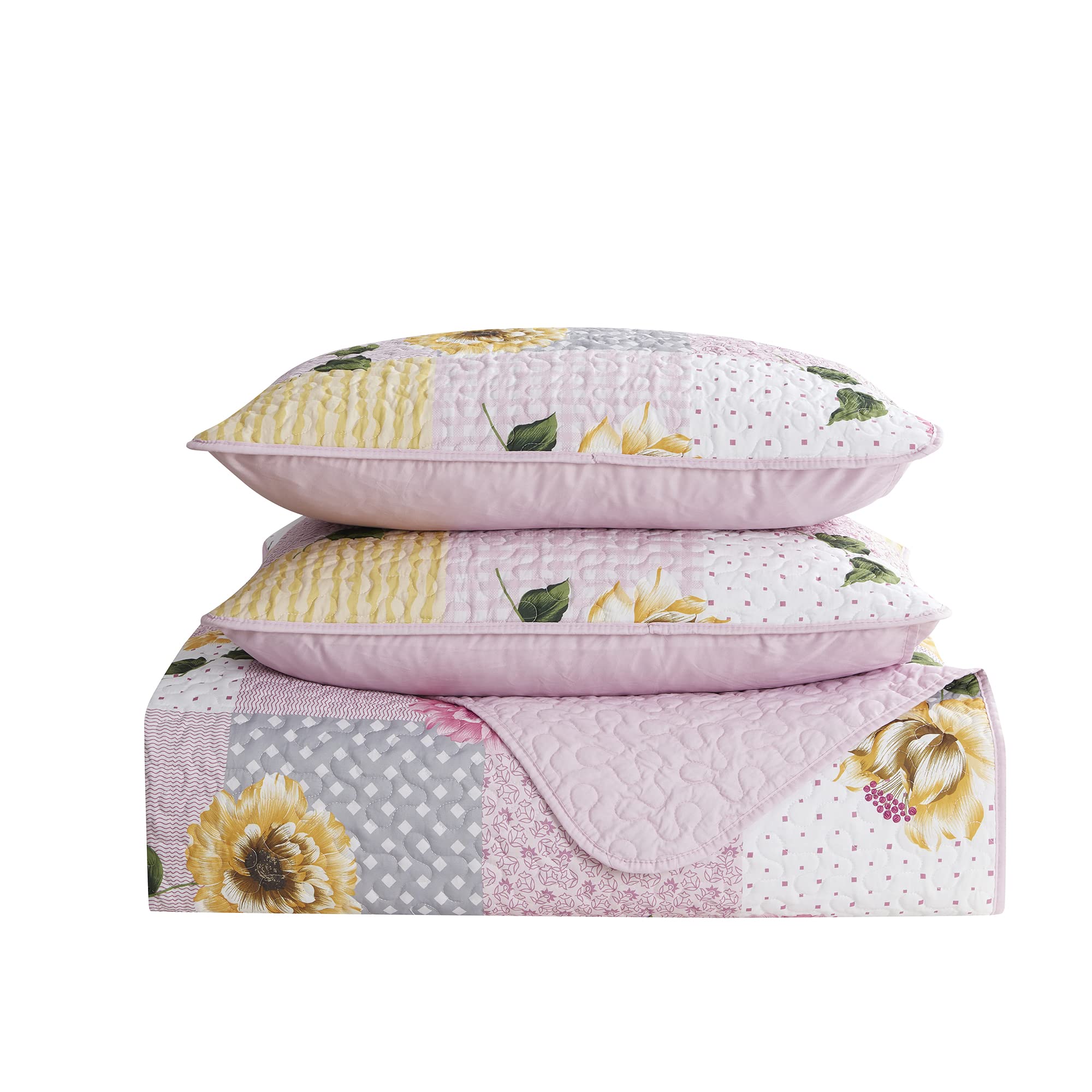 Sweet Home Collection Quilt King Size Embroidered Oversized Soft and Luxurious Patch Quilt Set with Shams, King, Floral Patchwork