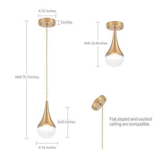 Dijiahua Gold Pendant Lights Kitchen Island 3 Pack, Modern Brass Raindrop Pendant Light Fixture Set of 3 with Clear Glass Globe,Mini Teardrop Chandelier,Adjustable Cord Hanging Lighting for Sink