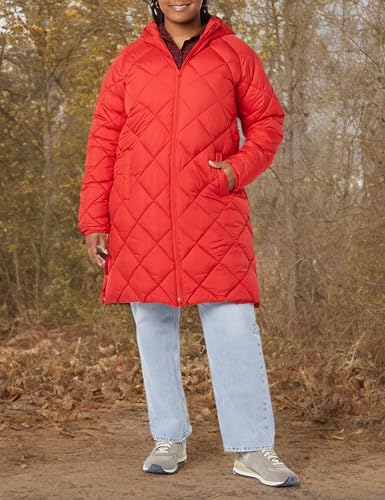 Amazon Essentials Women's Heavyweight Diamond Quilted Knee Length Puffer Coat - Discontinued Colors, Red, Medium